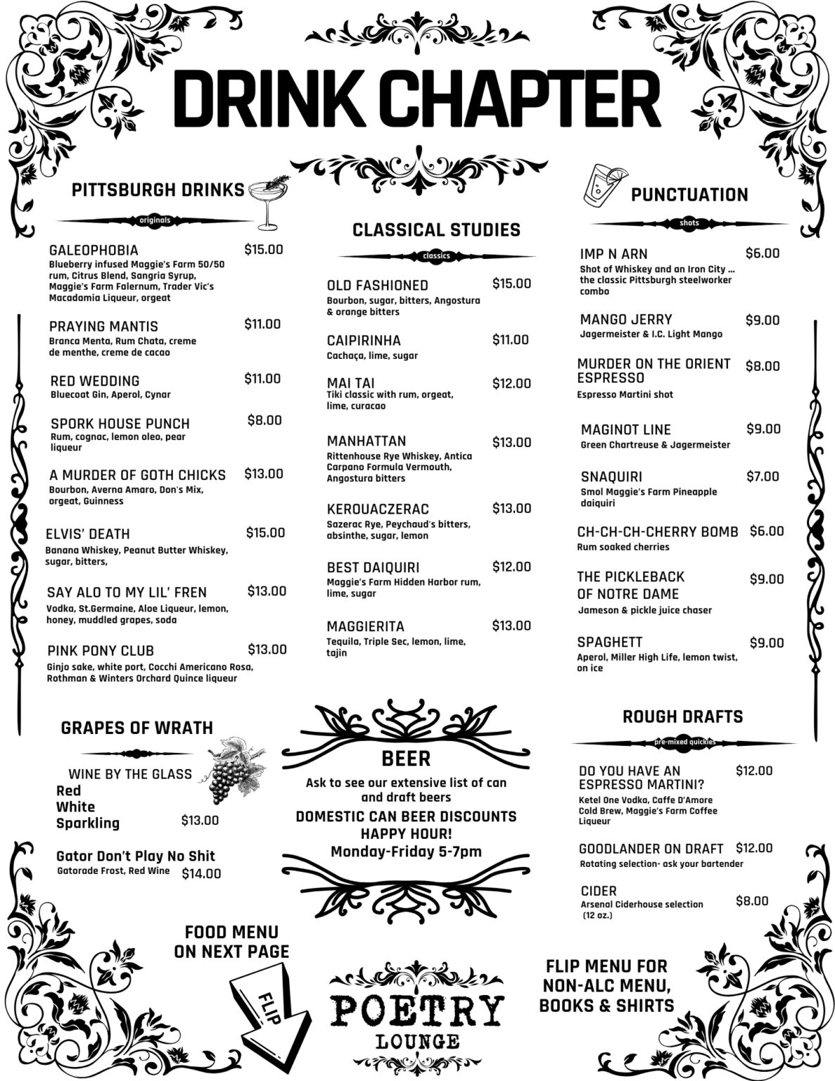 Drink & Food Menu - Poetry Lounge